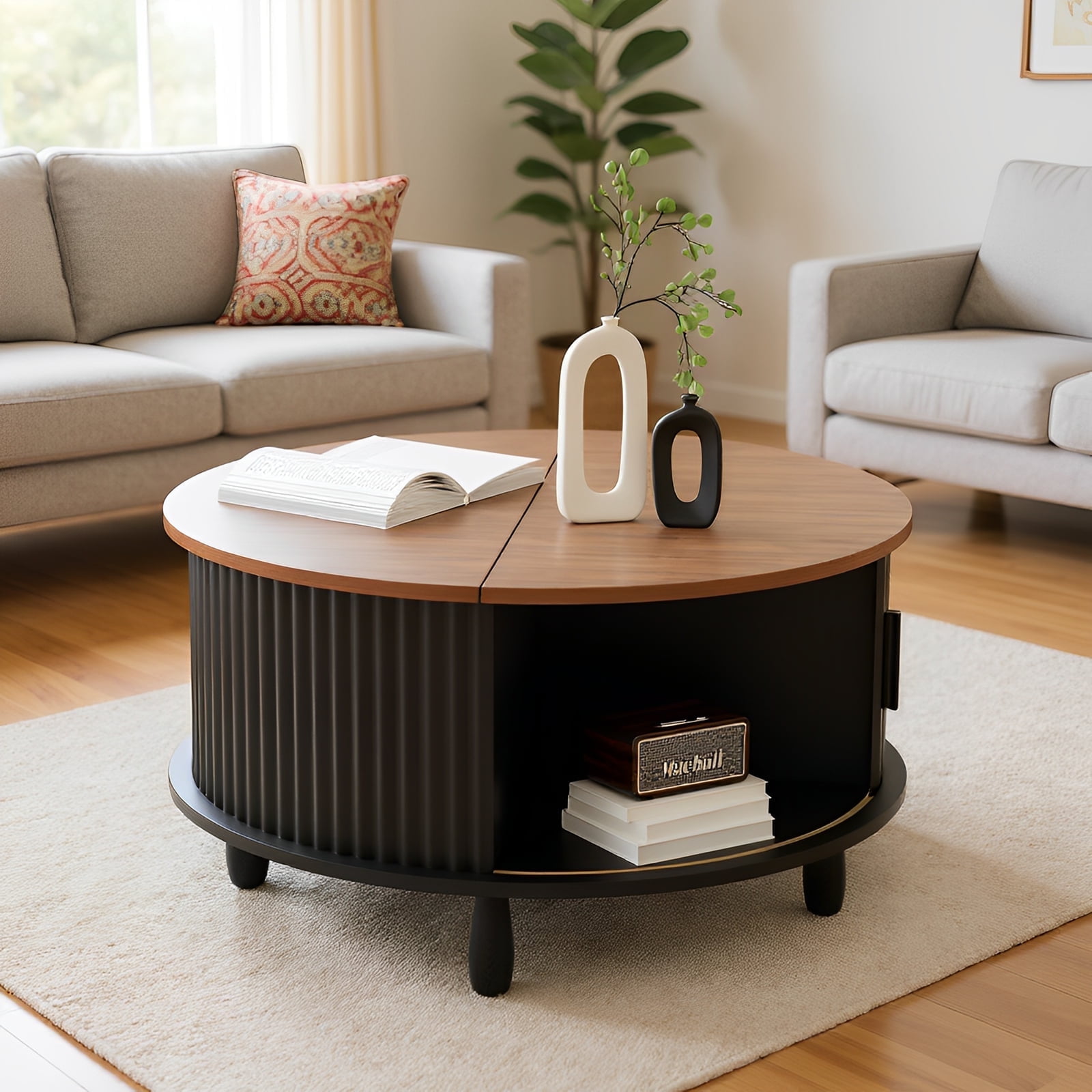 RUMLIVE Round Coffee Table with Storage, 30.7" Modern Coffee Table with ...
