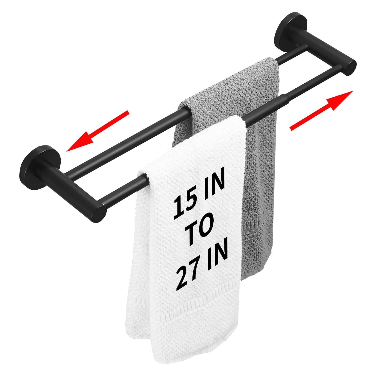 RUMOSE Adjustable Double Bath Towel Bar 15 to 27 Inch Matte Black ...