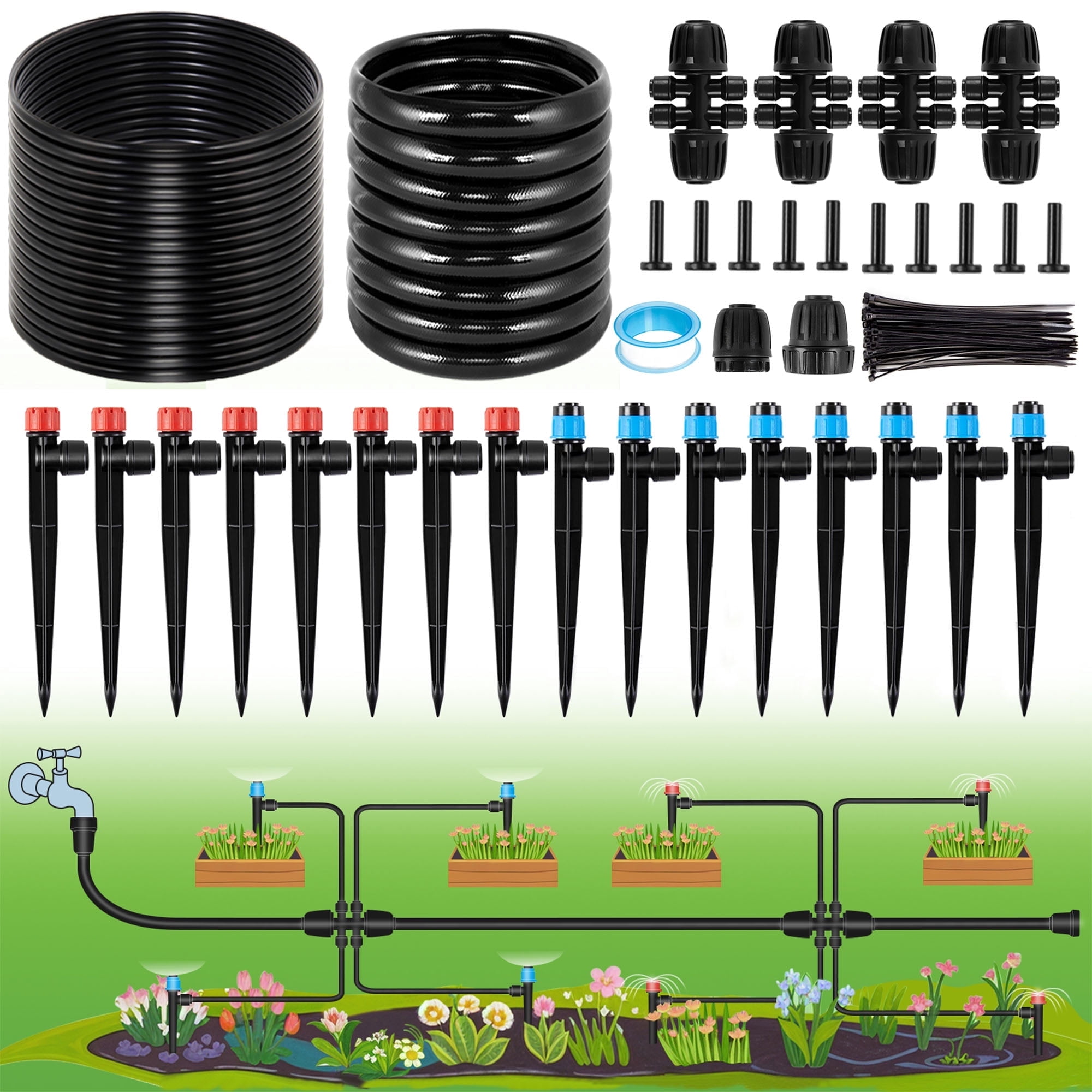RUNACC Drip Irrigation Kit, 95.5FT Garden Watering System for Lawns ...