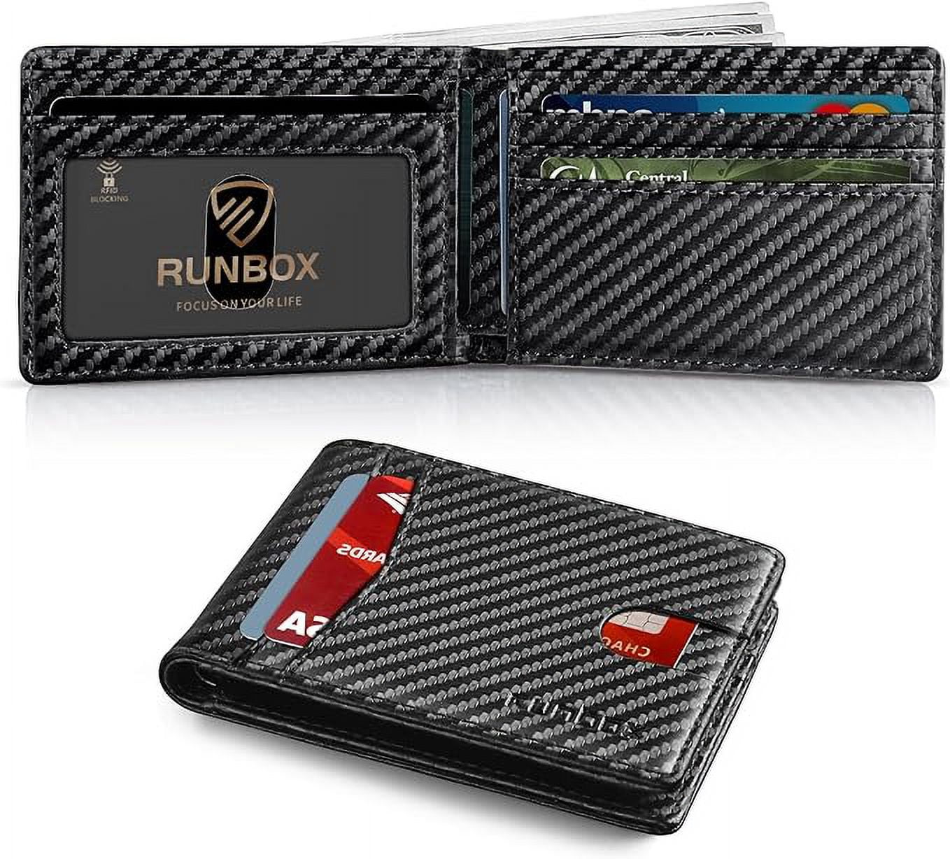 RUNBOX Top Cowhide Leather Wallet for Men Slim Minimalist Card Holder ...