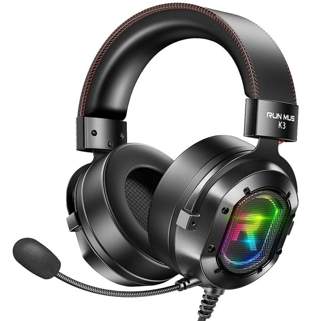 RUNMUS Gaming Headset with Noise Canceling Mic & RGB Light, Compatible ...
