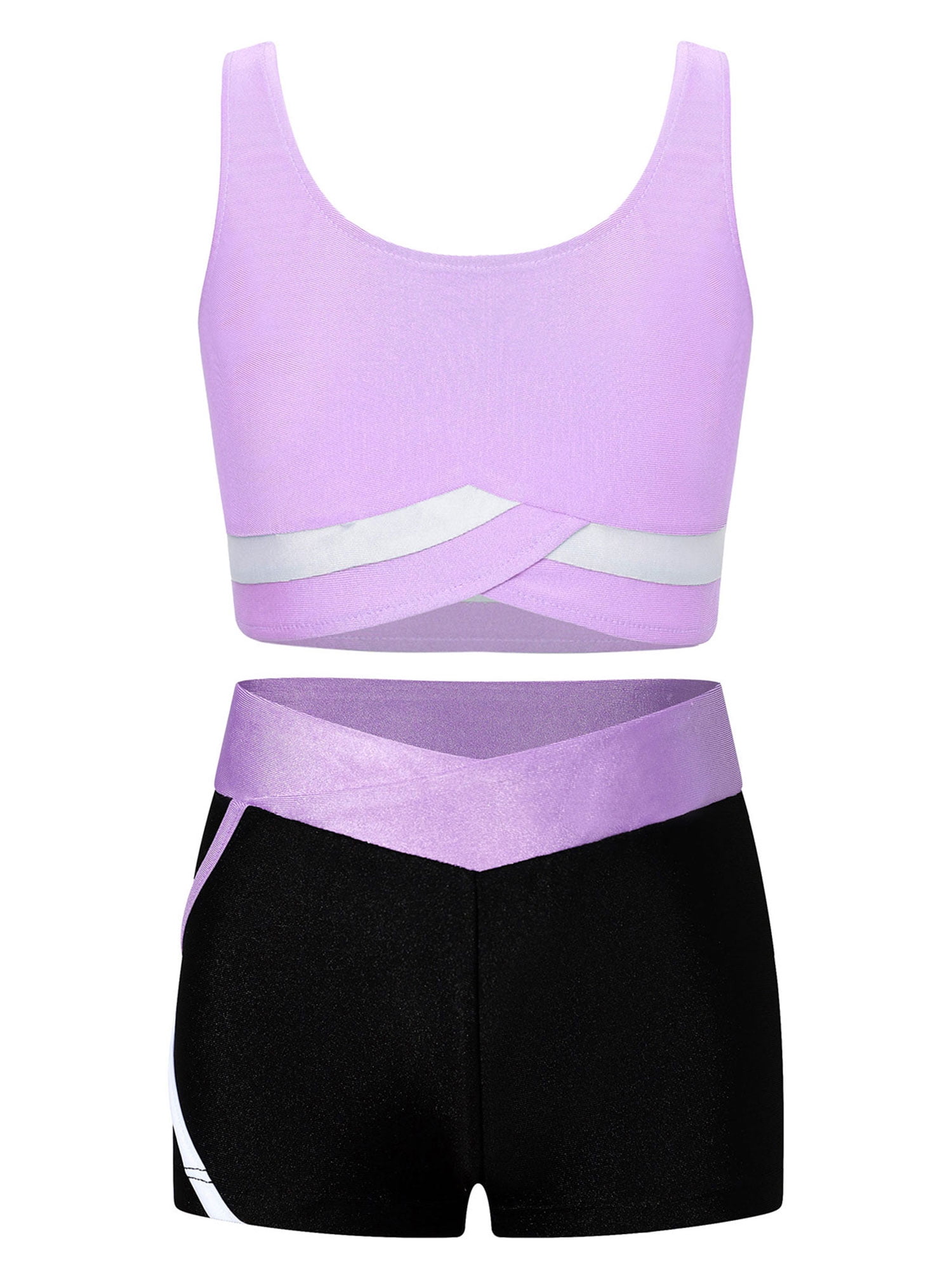 RUNQHUI Kids Girl Gymnastic Workout Outfits Tracksuit Sleeveless Crop ...