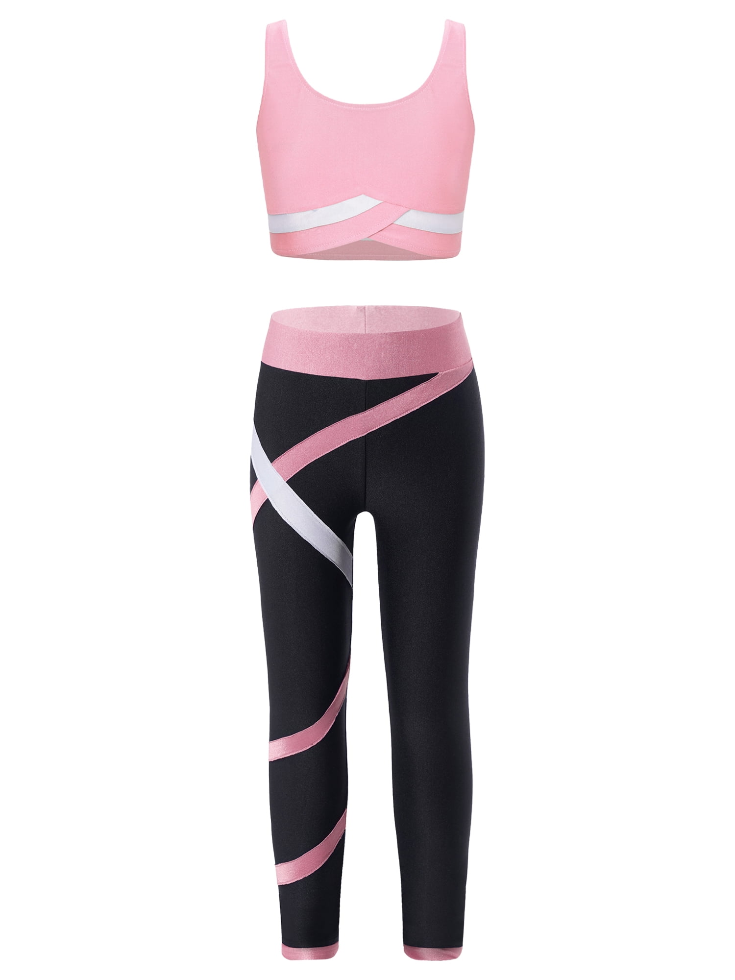 RUNQHUI Kids Girls 2-Piece Sport Outfit Gym Clothes Crop Tank Top with ...
