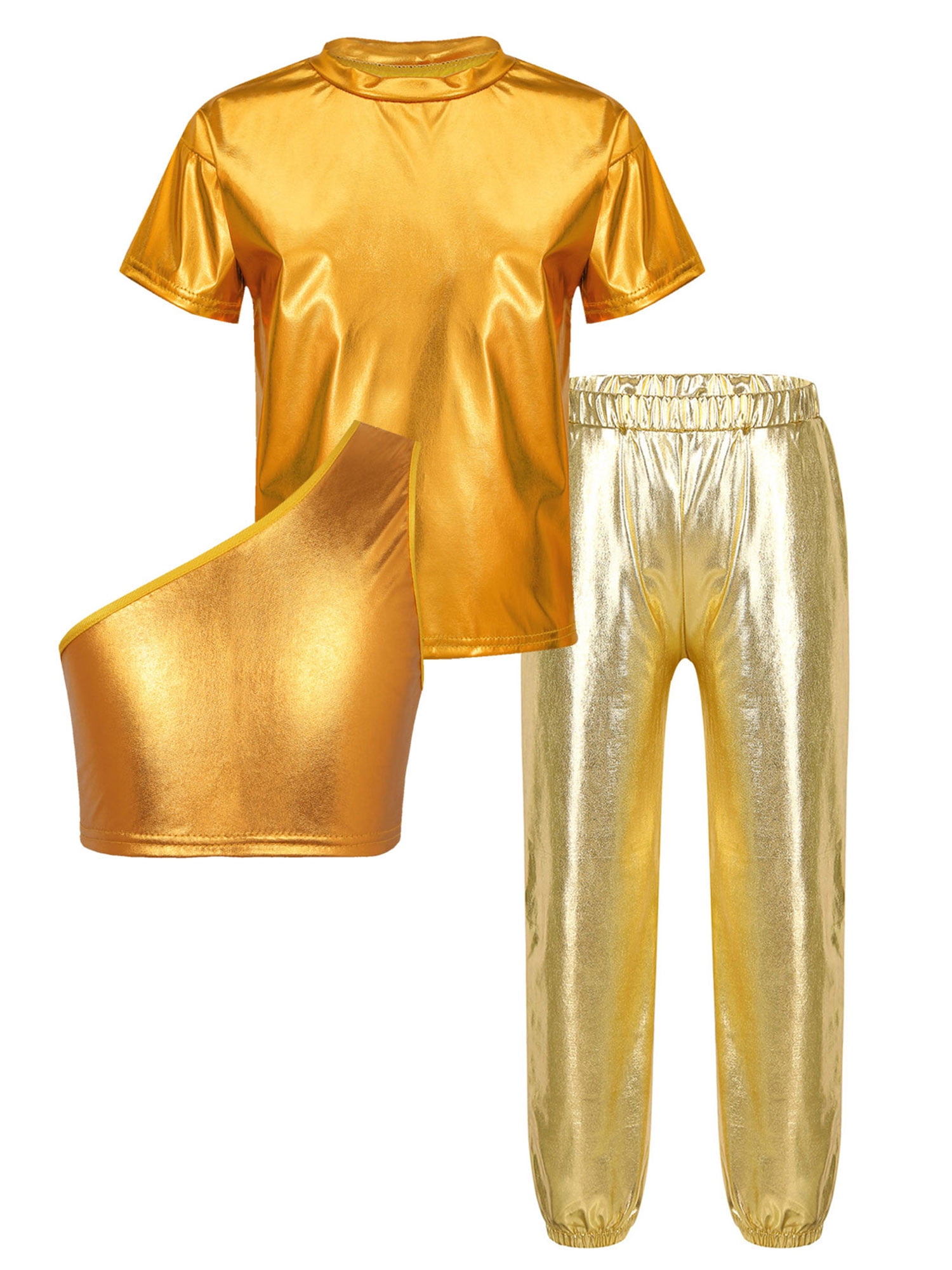 RUNQHUI Kids Girls Cheerleading Outfit Hip Hop Dance Tops One Shoulder ...