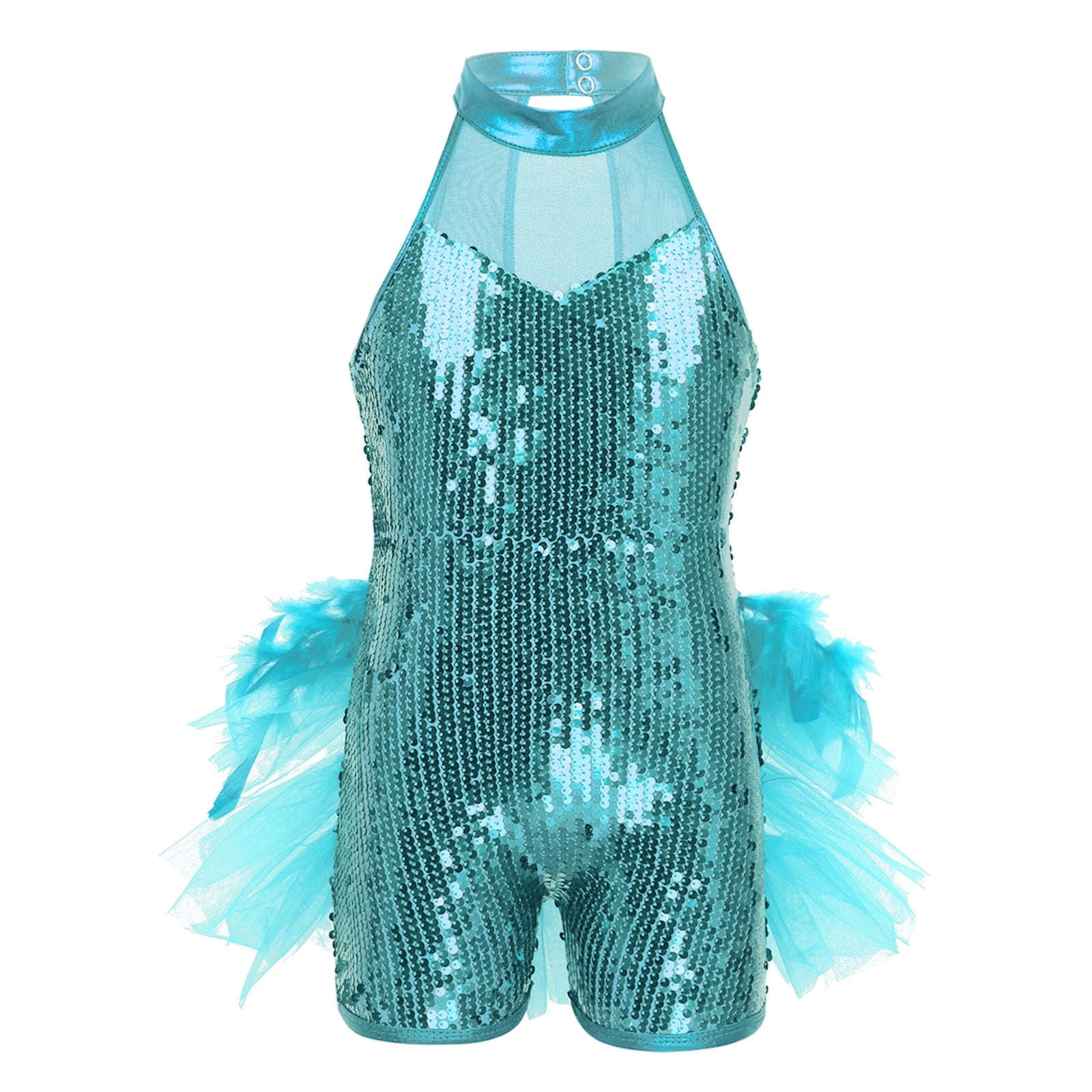 RUNQHUI Kids Girls Sequins Halter Neck Leotard Jumpsuit Ballet ...