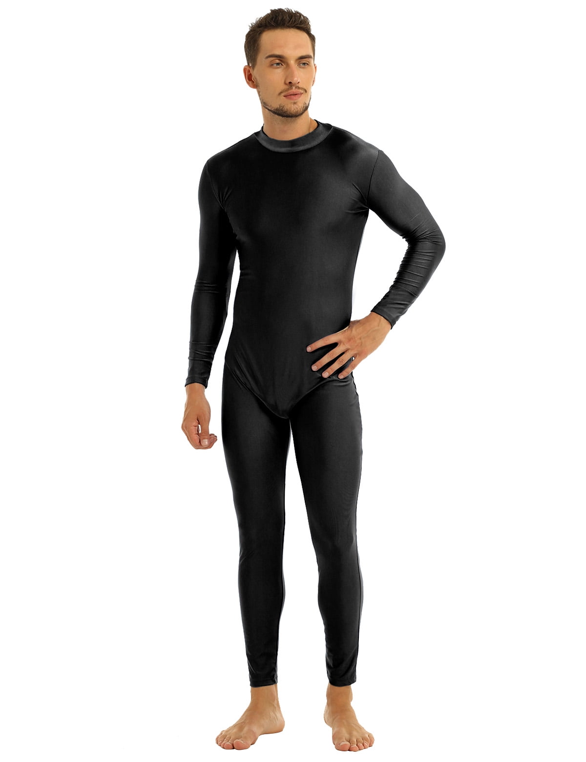 RUNQHUI Men Long Sleeve Full Length Spandex Gymnastics Ballet One Piece ...