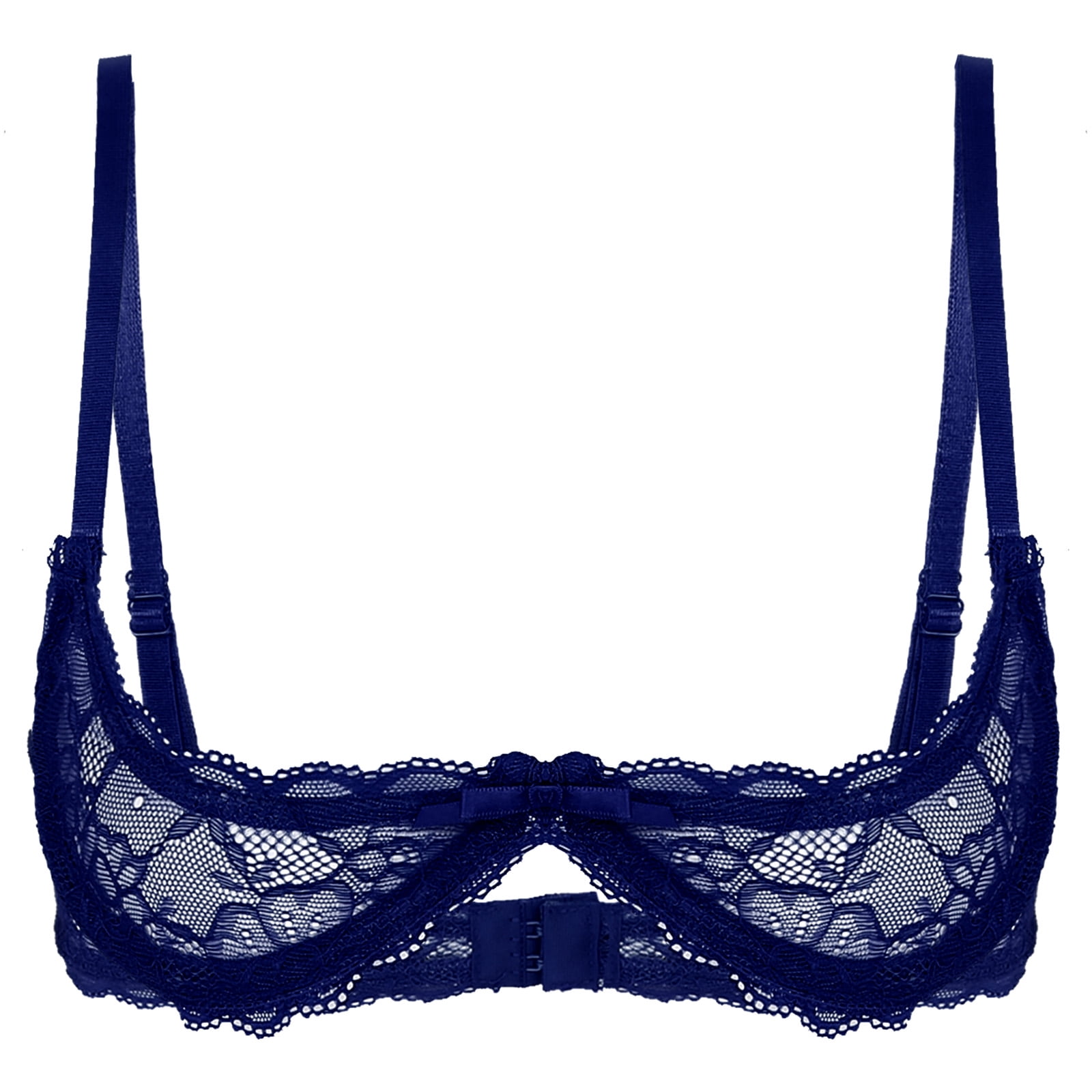 RUNQHUI Women's Lace Sheer Lingerie Underwire Shelf Bra Top Sexy 1/4 Cups Push Up Unlined ...