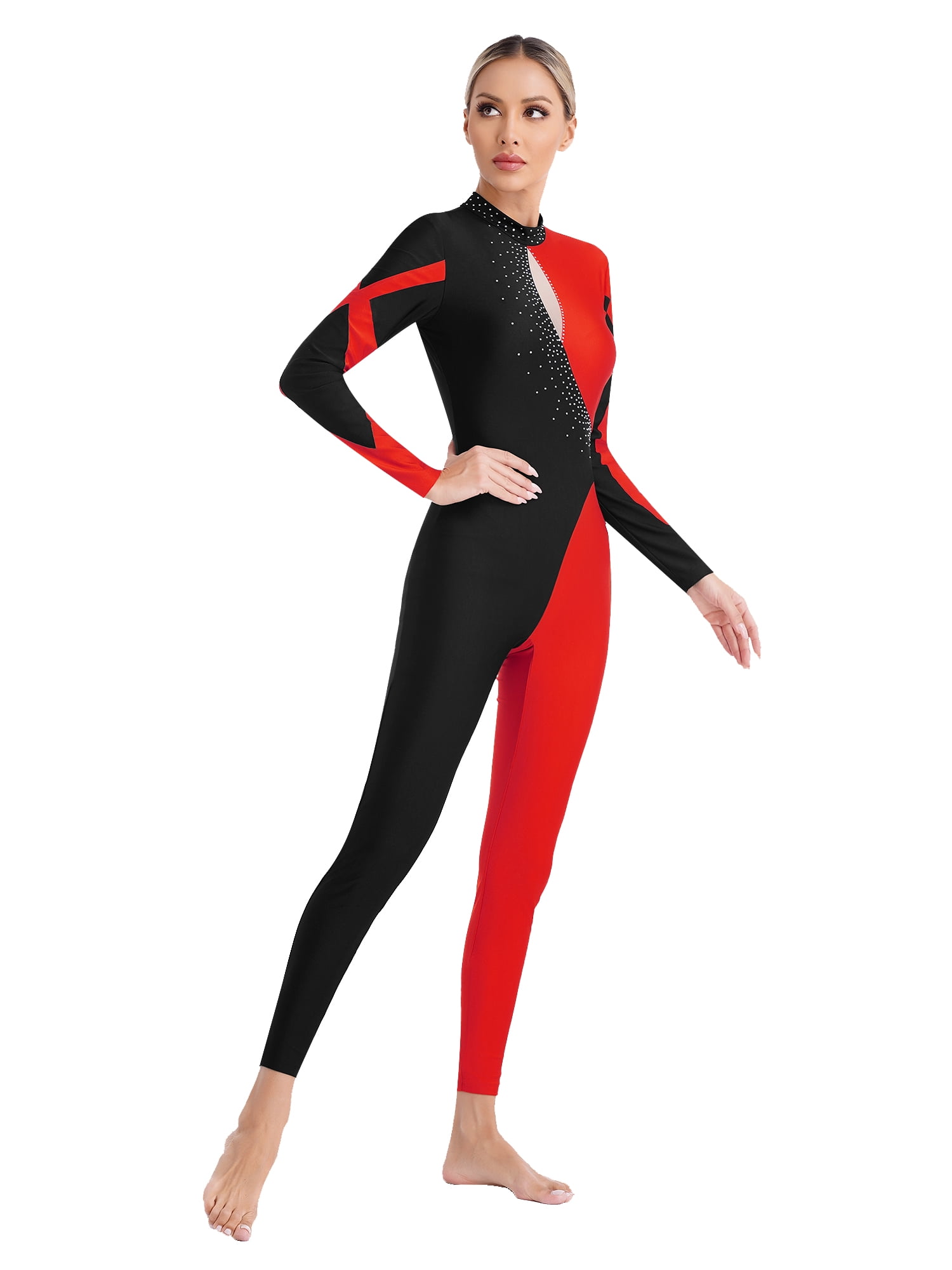 RUNQHUI Womens Shiny Rhinestone Full Body Gymnastic Leotard Cutout Back ...