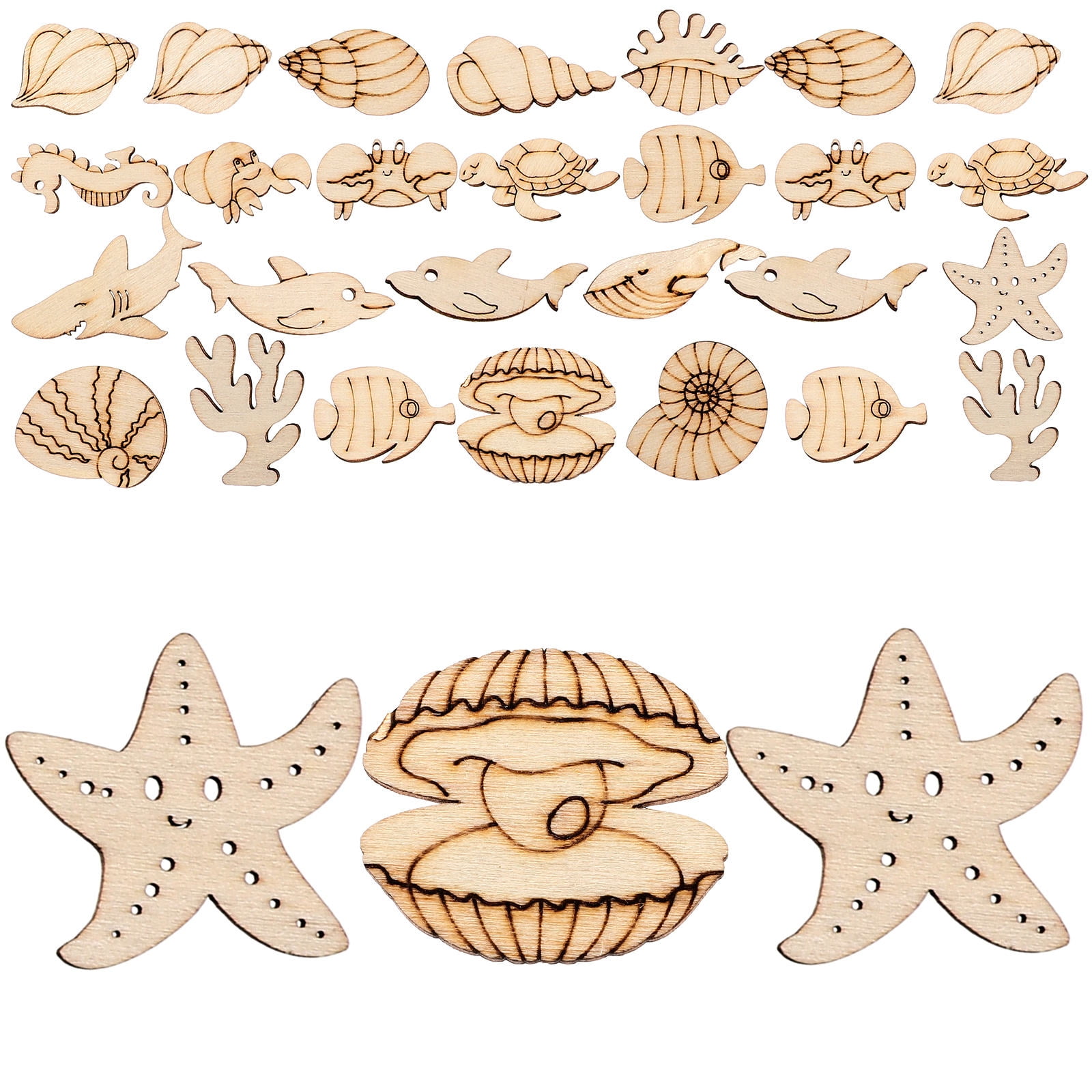 RUNROTOO 100Pcs Ocean Animal Cutouts For Diy Projects Wood Color ...