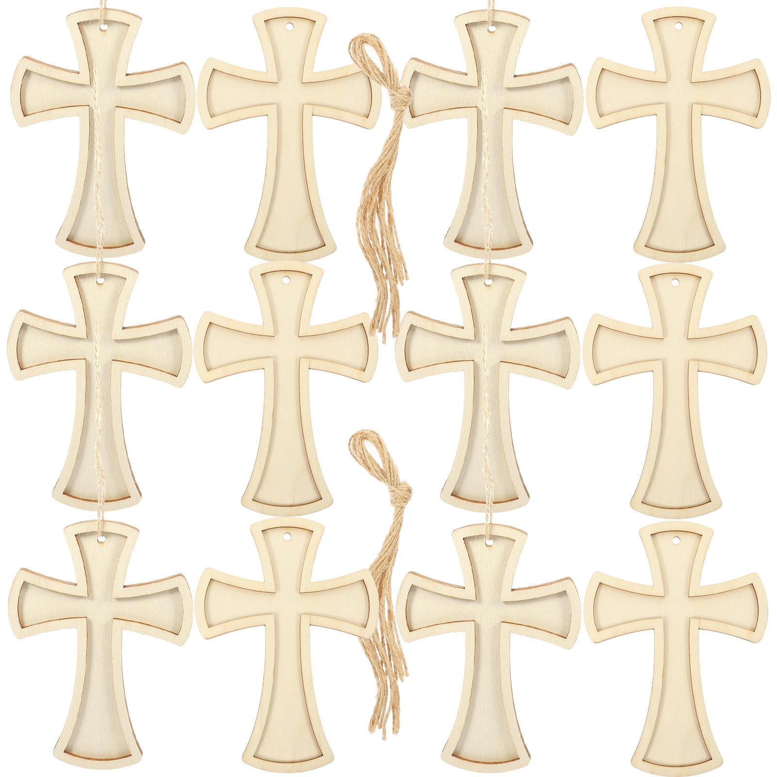 RUNROTOO 12 Pieces Diy Wood Cutouts Cross Pendant For Unfinished Easter ...