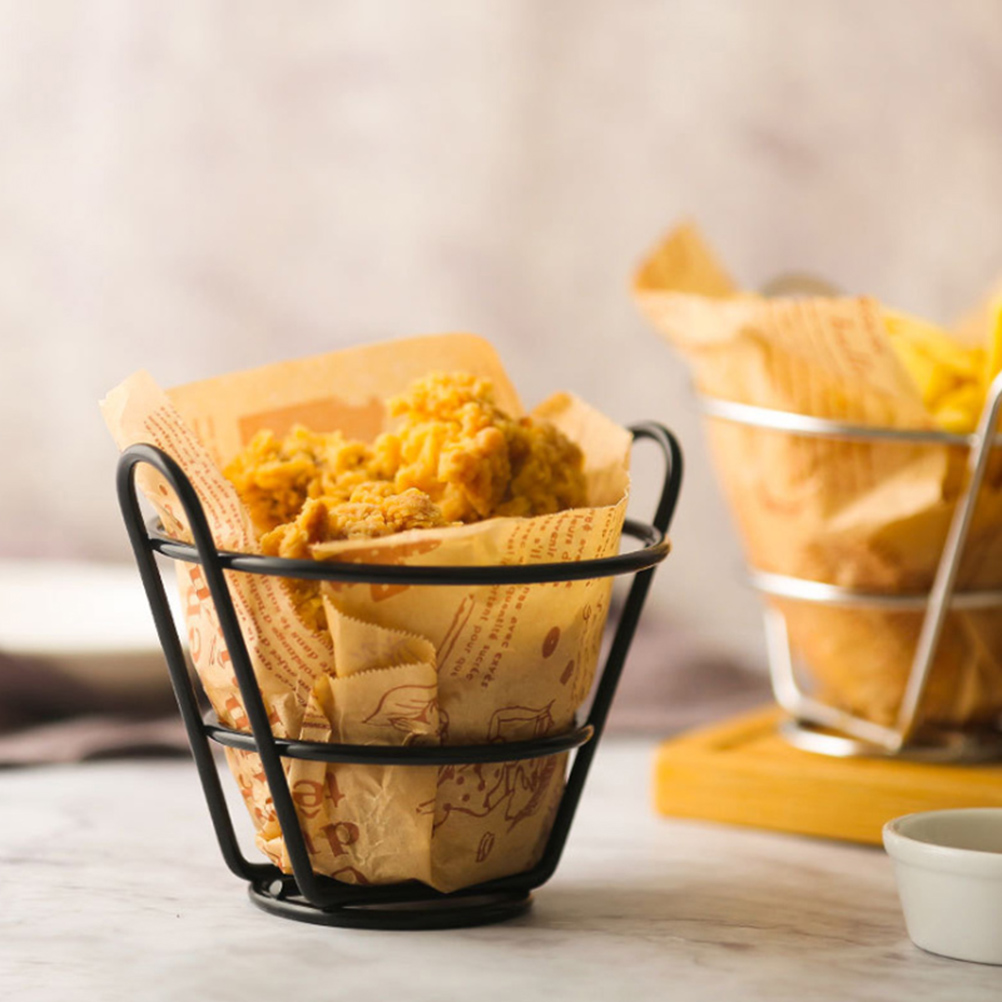 RUNROTOO 1Pack Restaurant French Fry Holder Black Square Stainless ...