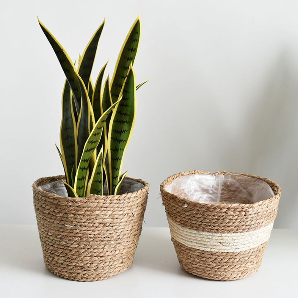 RUNROTOO 1Pack Round Wicker Planter for Wedding Cattail 18X18X15CM ...
