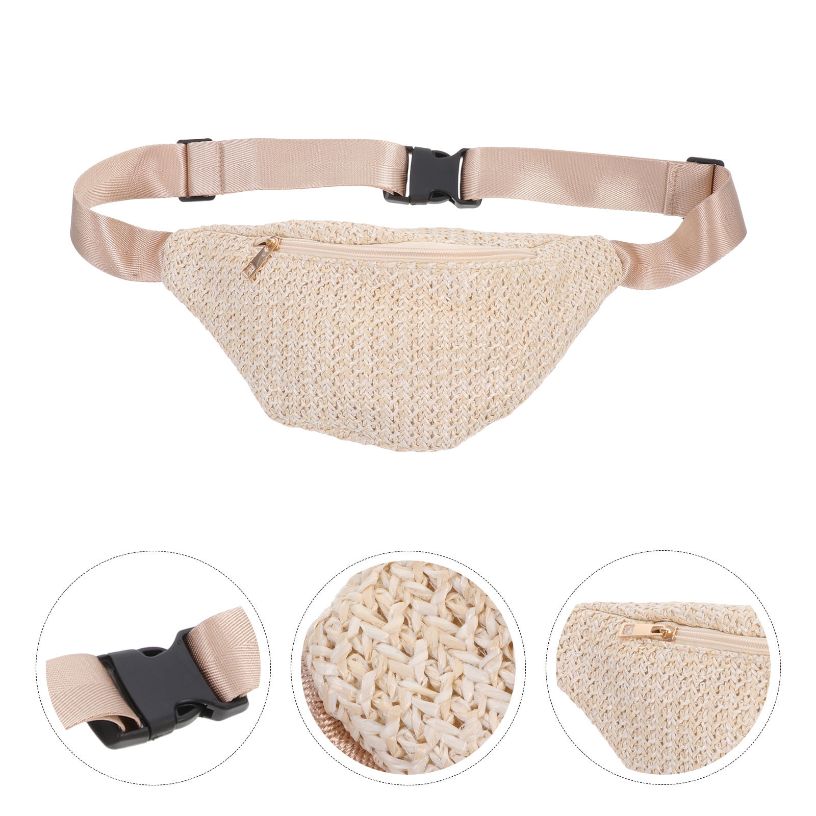 RUNROTOO 1Pack Woven Waist Bag in Beige Color for Men and Women Summer ...