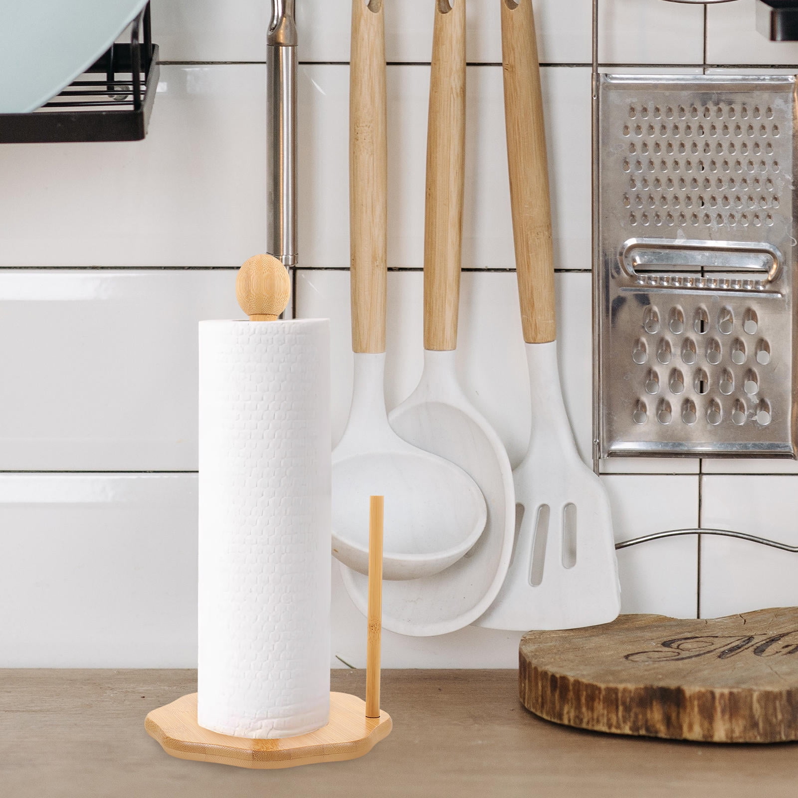 RUNROTOO 1Pcs Round Ball Wood Modern Paper Towel Stand for Restaurant ...