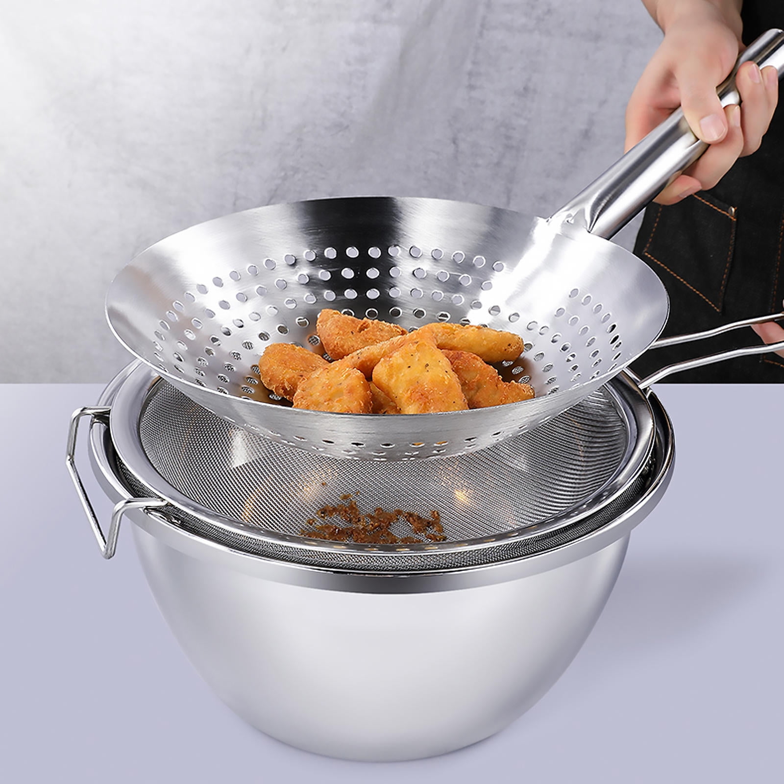 RUNROTOO 1Set Wok Strainer for Frying Boiling Serving Food with Round ...