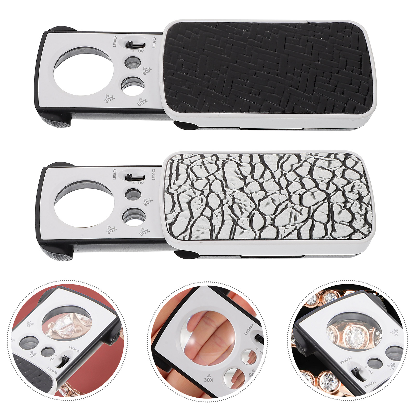 RUNROTOO 2Set Magnifier for Gem Inspection with 30x 60x 90x in Black ...
