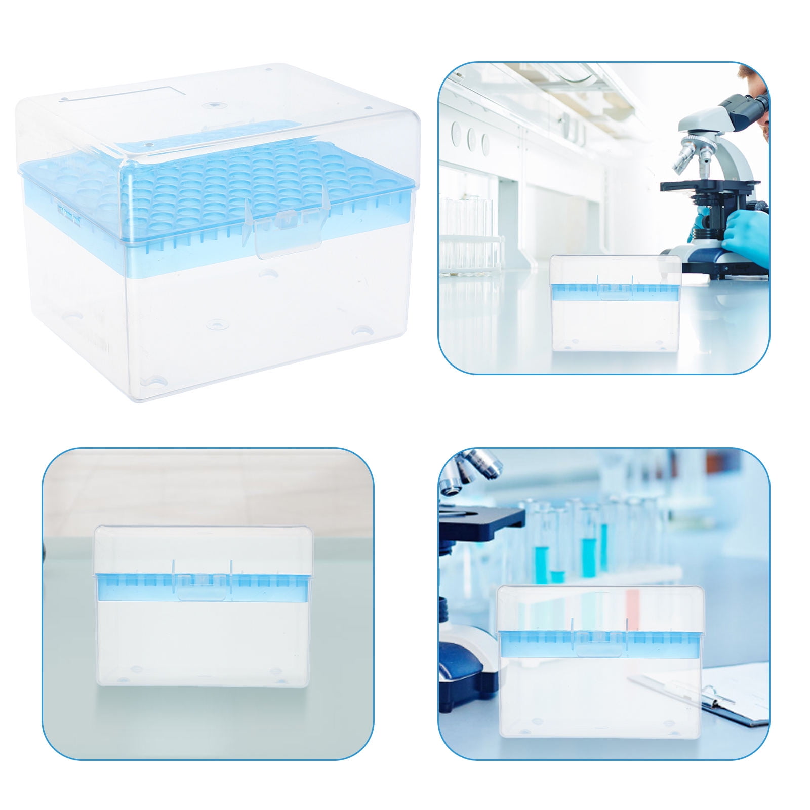 RUNROTOO 3 Pack Transparent Sky-Blue Pipette Pipettor Tip Box 4.9x3.9x3 ...