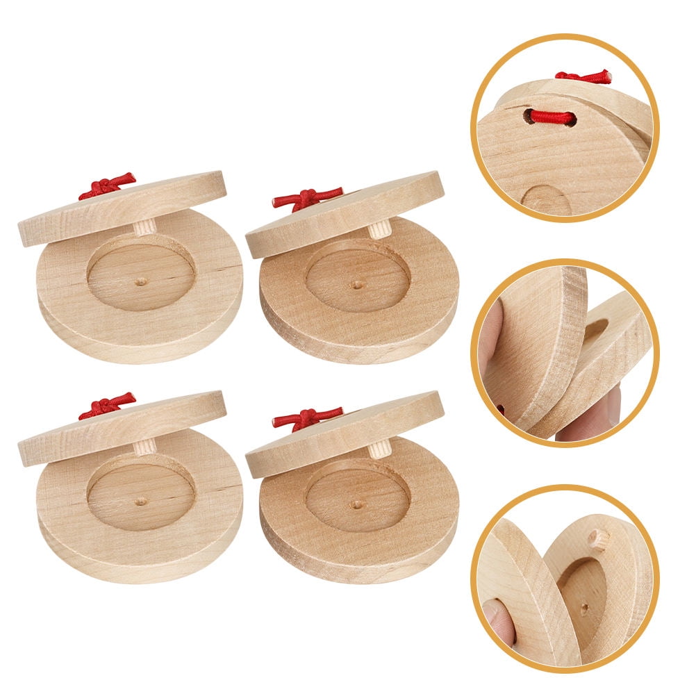 RUNROTOO 4Pieces Beige Castanets Smooth Lines For Kids Percussion ...