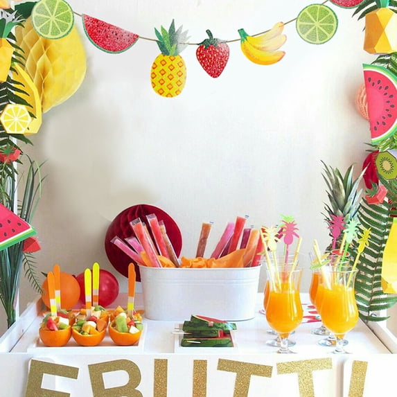 RUNROTOO Fruits Theme Banner Watermelon Shape Paper Fruit Hanging 2Pcs ...