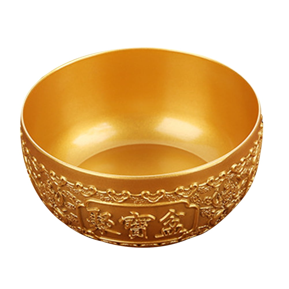 RUNROTOO Golden Brass Treasure Basin 9.0X9.0X1.7In Decorative Wealth ...