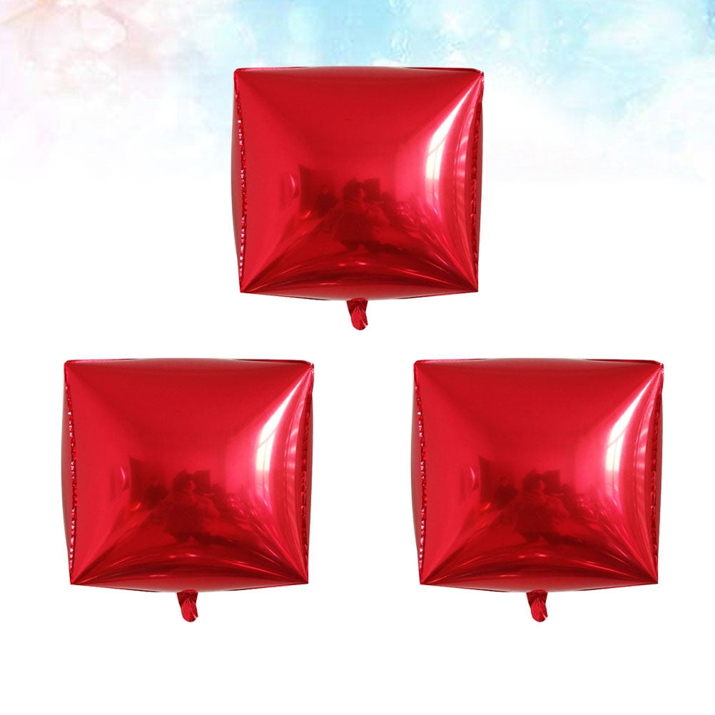 RUNROTOO Red Square Balloons 3Set Aluminum Foil Balloon 4D Design for ...