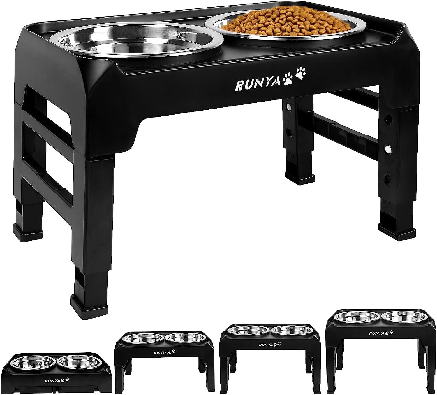 RUNYA Non-Skid Elevated Dog Bowls with 2 Stainless Steel Dishes ...