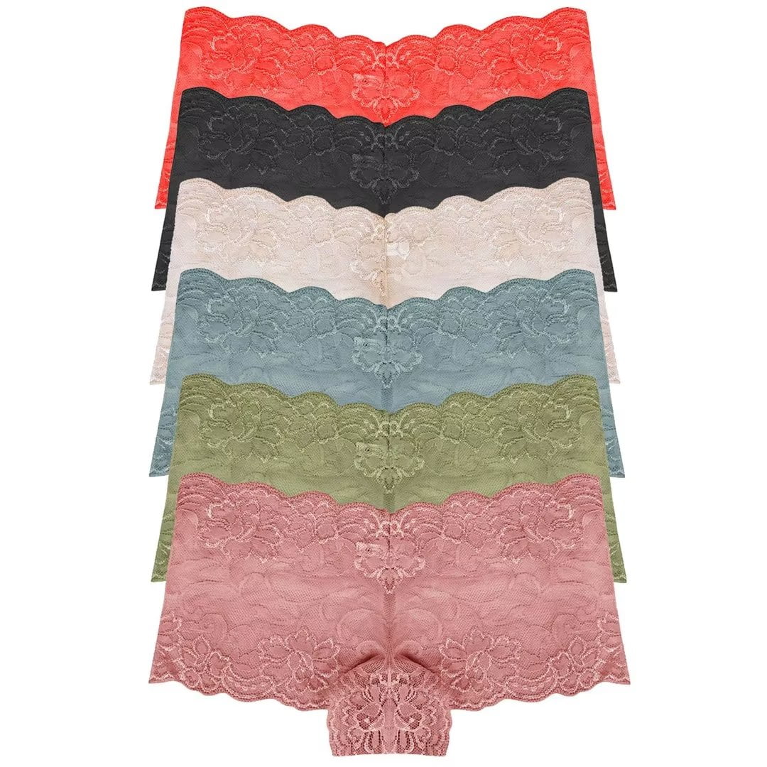 RUNYA Womens Lace Boyshort Panties Lingerie Underwear Briefs, Pack of 6 - Walmart.com