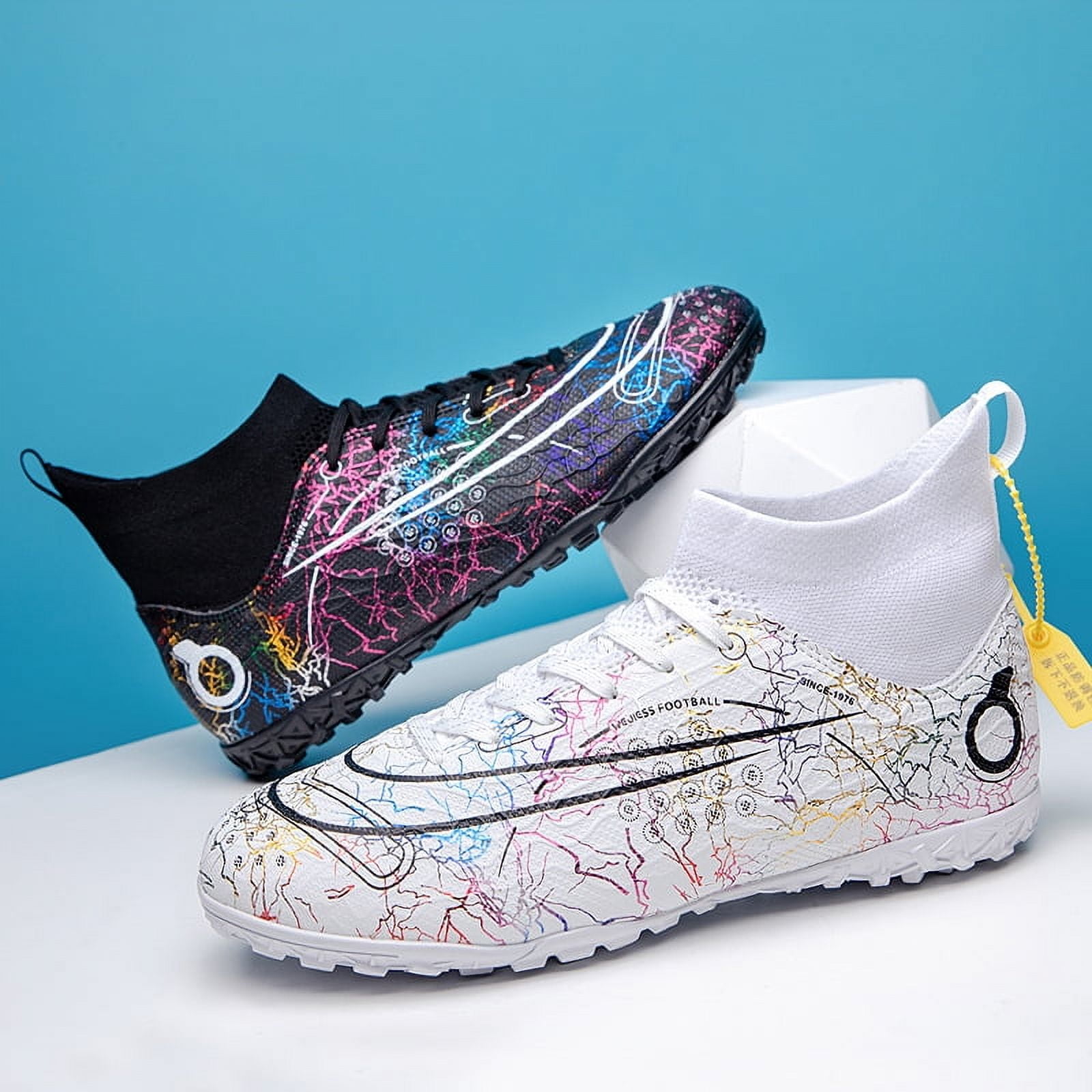 RURAN Men's Soccer Shoes with Non-Slip Spikes High-Tops Lace-Up Indoor ...