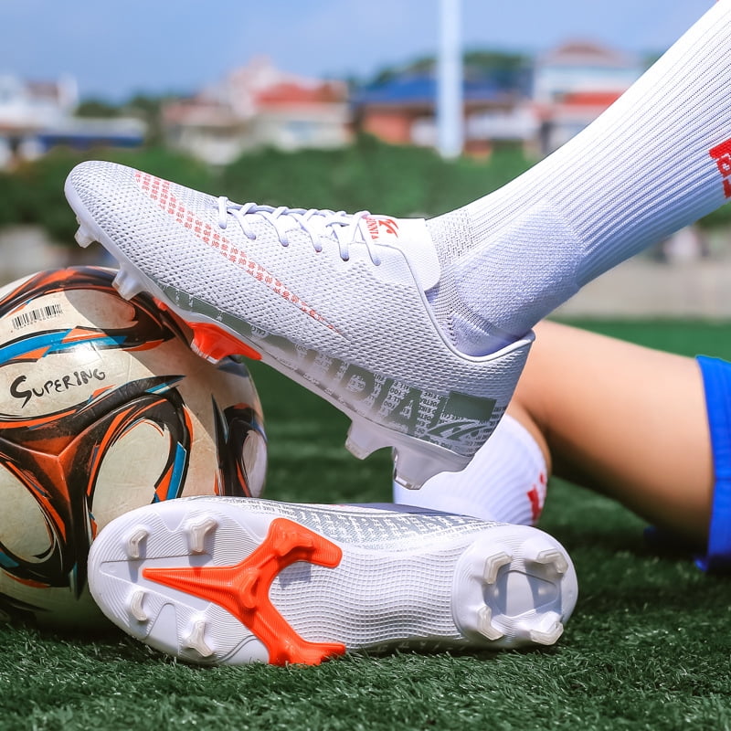 RURAN Men's Soccer Shoes with Non-Slip Spikes High-Tops Lace-Up Indoor ...