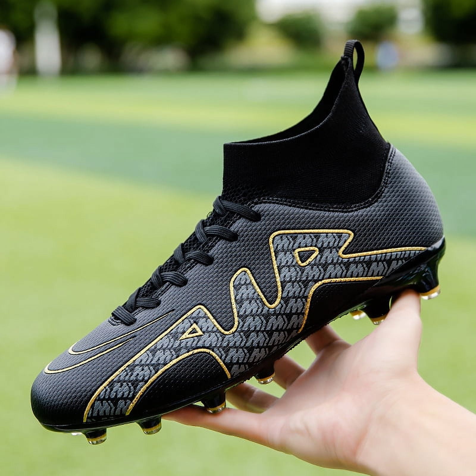 RURAN Men's Soccer Shoes with Non-Slip Spikes High-Tops Lace-Up Indoor ...
