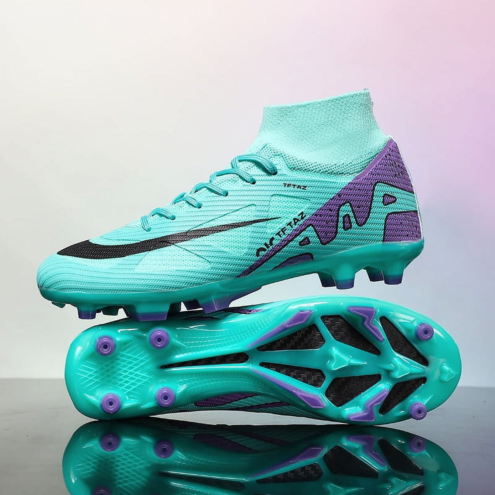 RURAN Men's Soccer Shoes with Non-Slip Spikes High-Tops Lace-Up Indoor ...