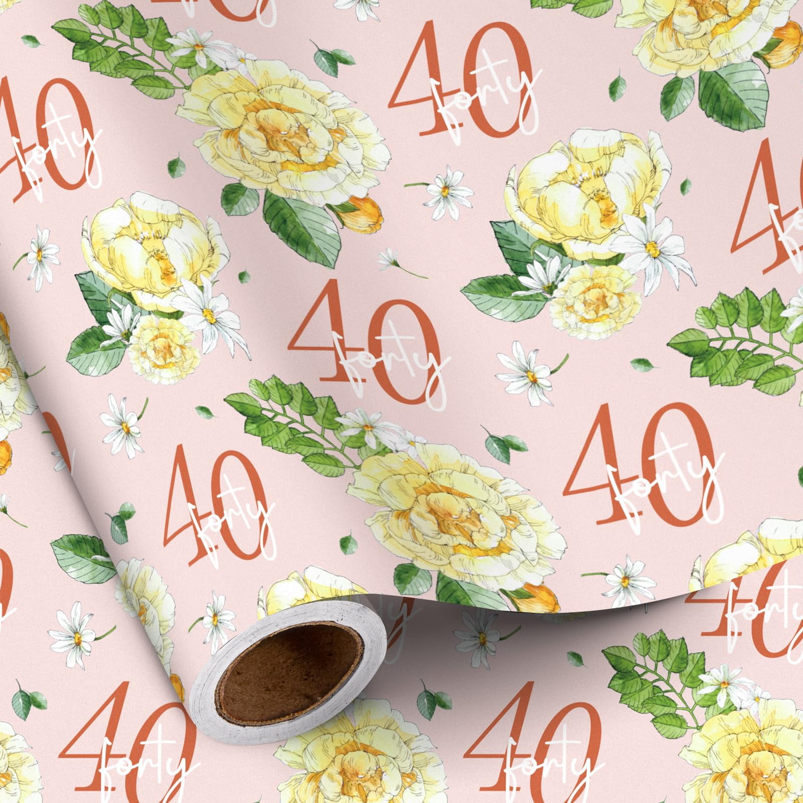 RUSPEPA 40th BirthdayUMRT Wrapping Paper for Women - Mini Roll - Floral ...
