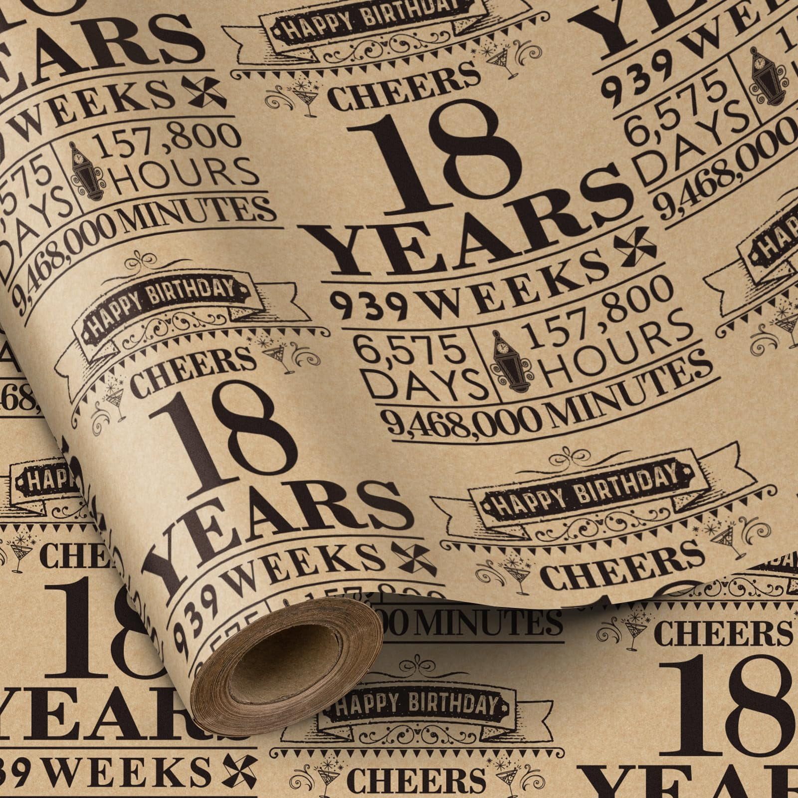 RUSPEPA Birthday Wrapping Paper IEF31 Roll, Mini Roll, Black 18 Years ...