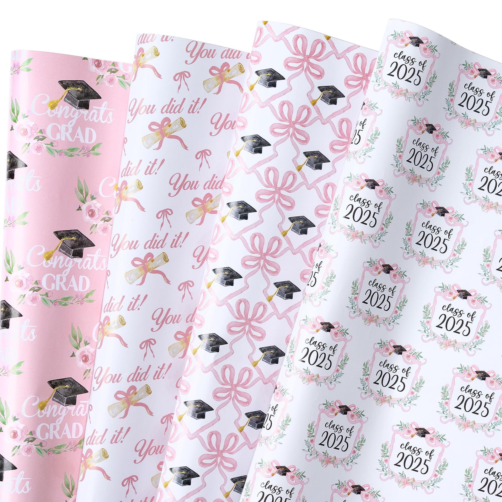 RUSPEPA Graduation Wrapping Paper RRF12 Sheets for Girls, Pink Design ...