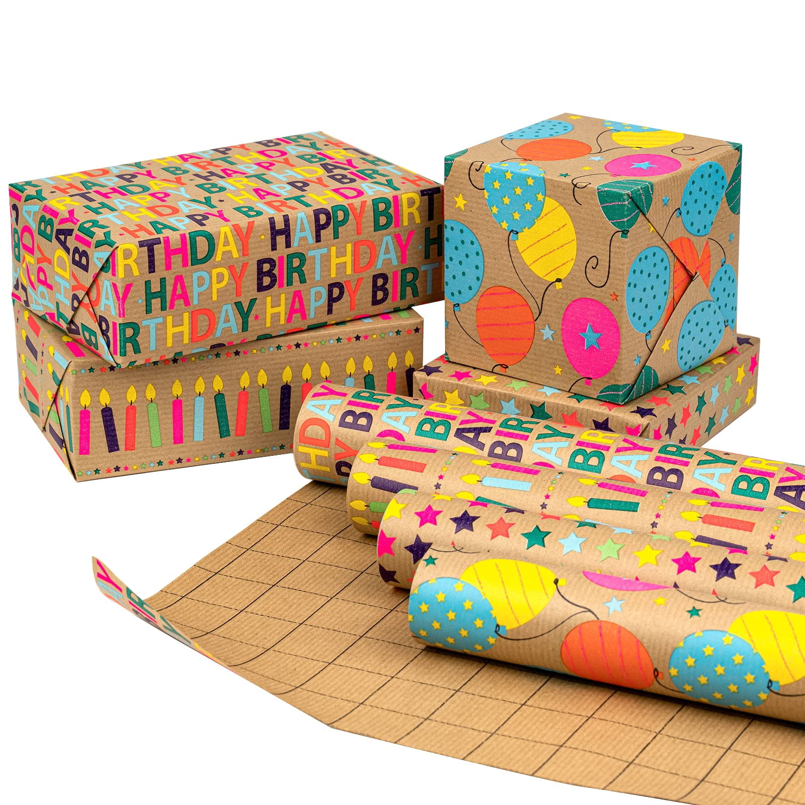 RUSPEPA Kraft Birthday Wrapping DEF29 Paper Rolls - Mini Roll - 17 ...