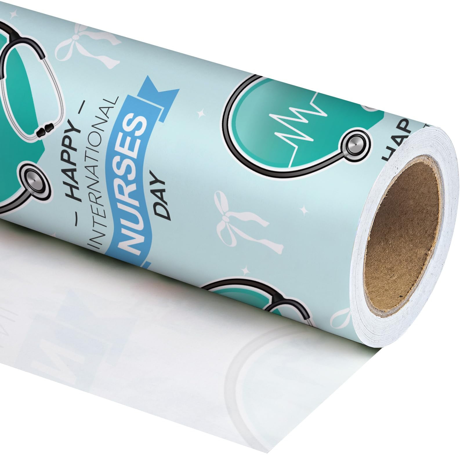 RUSPEPA Nurses Day Wrapping Paper Roll, AIS1 Mini Roll, Teal Heart, Bow ...