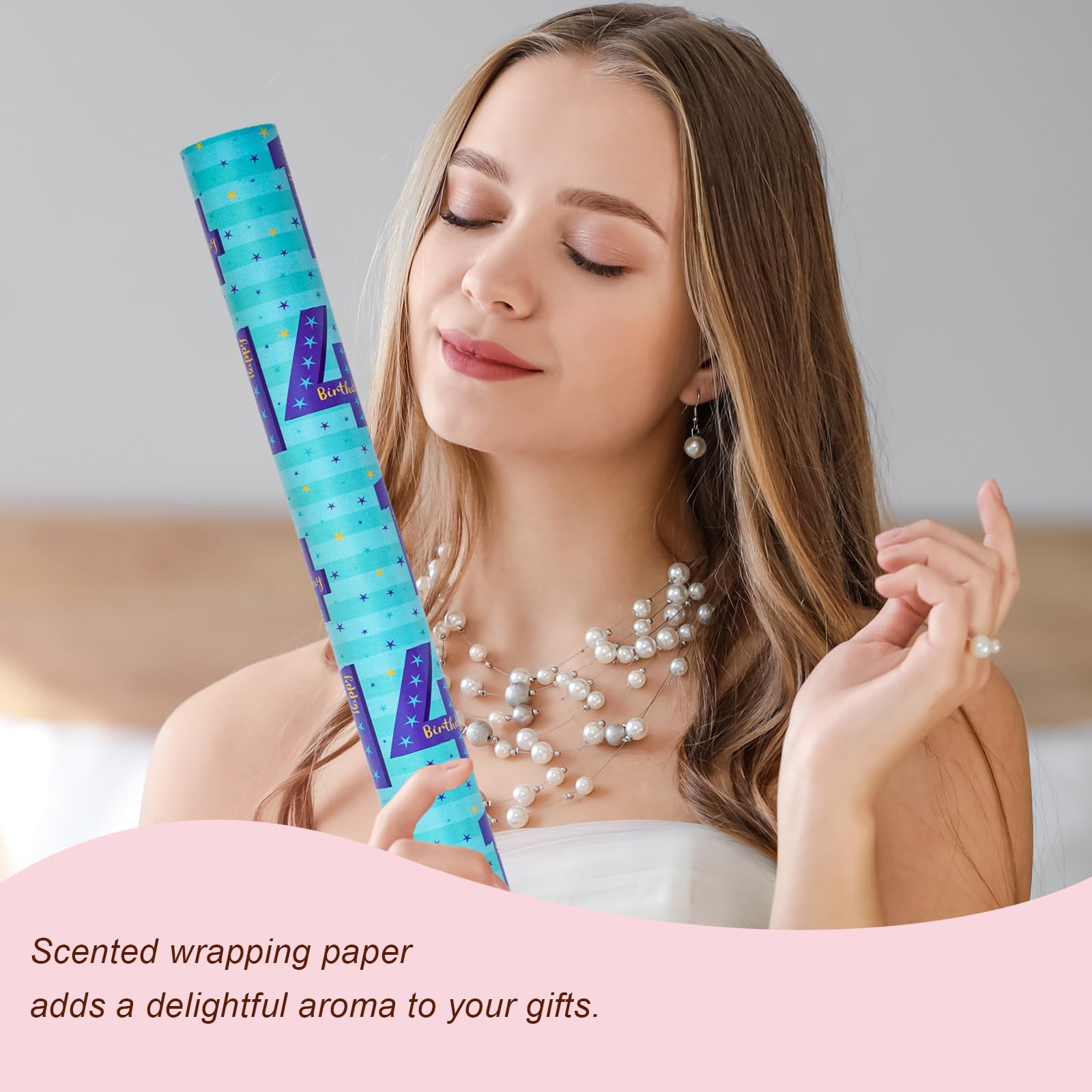 RUSPEPA Scented Birthday AJH3 Wrapping Paper, Mini Roll, Blue Gift Wrap ...