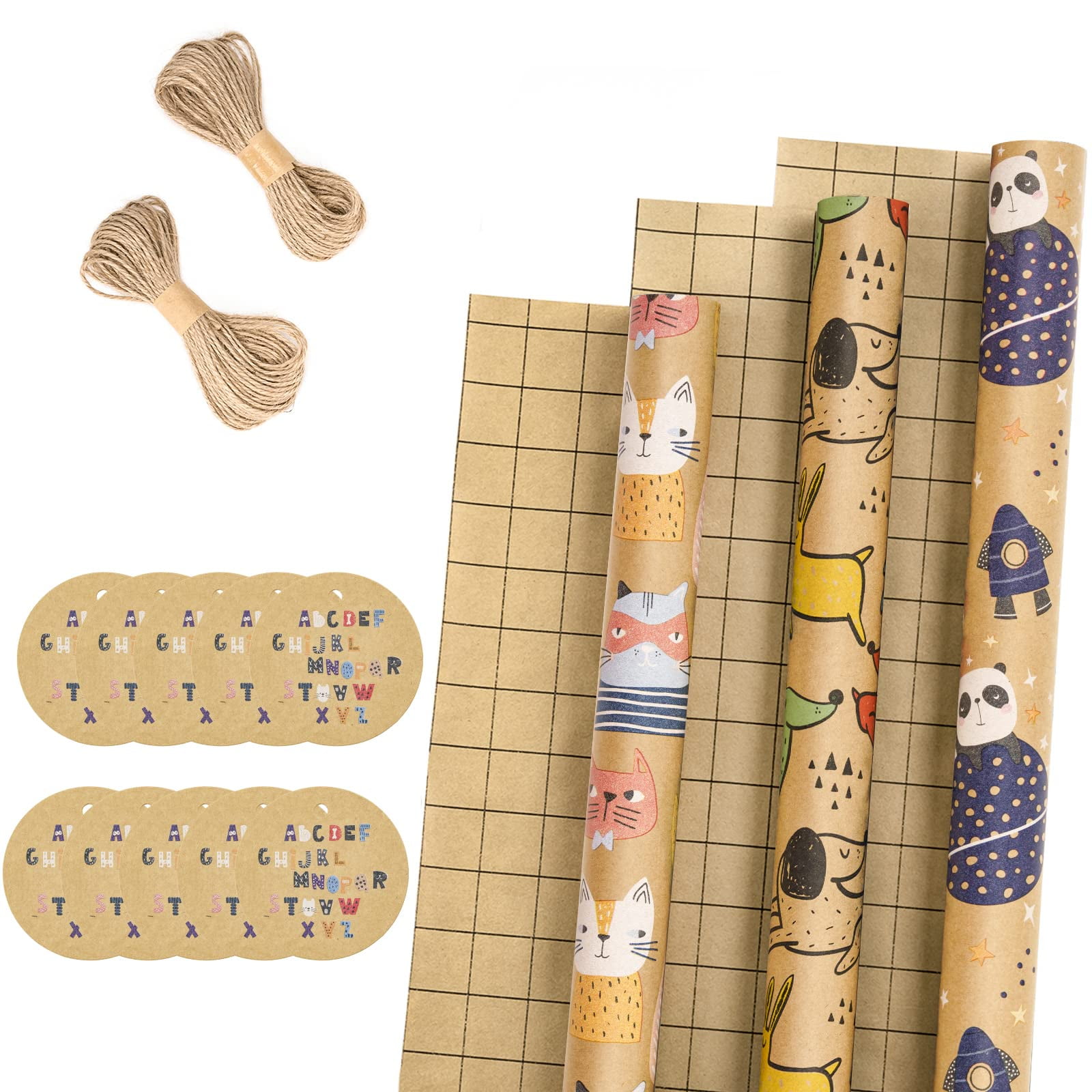 RUSPEPA Wrapping Paper Rolls EC36 with Gift Tags and Jute String - Mini ...
