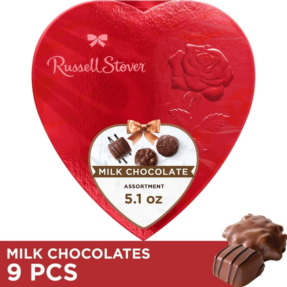 Russell Stover Valentine's Day Red Foil Heart Milk Chocolate Candy Gift ...