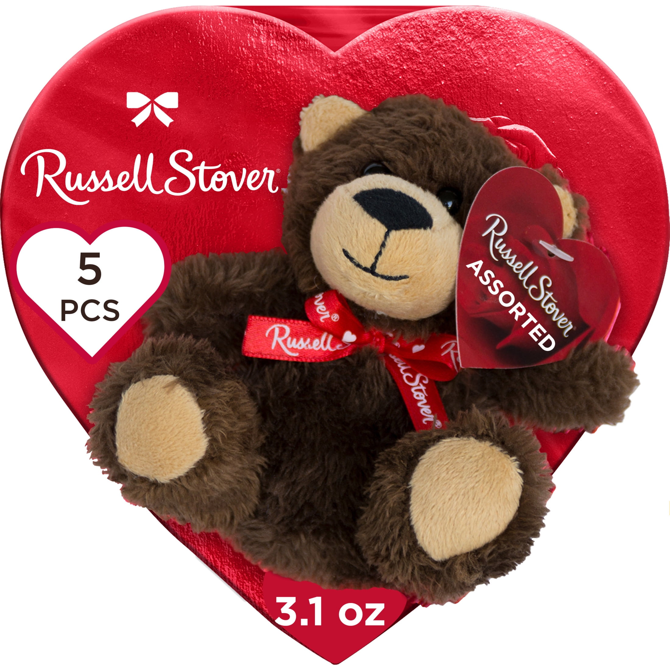 RUSSELL STOVER Valentine's Day Plush Bear with Red Foil Heart Assorted ...