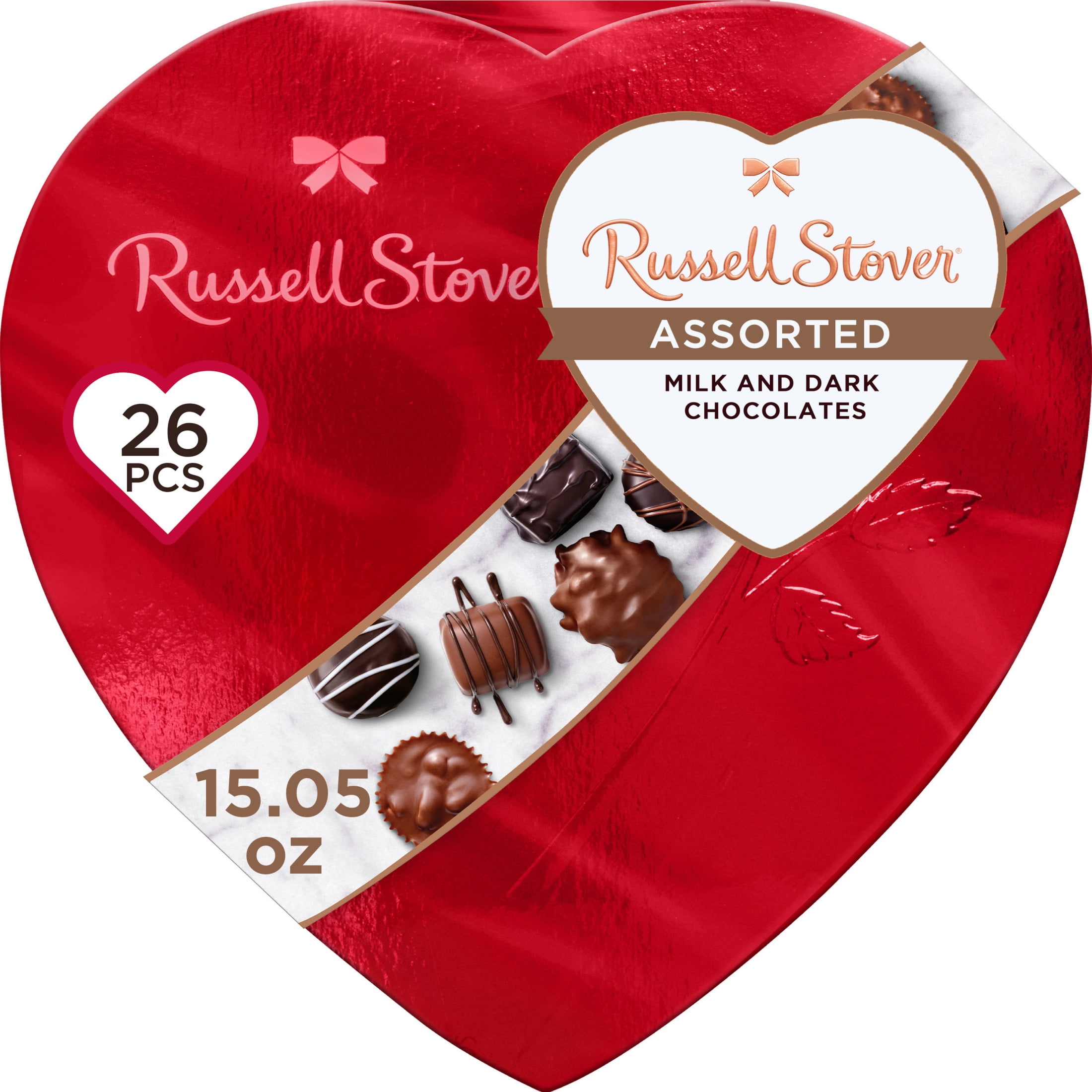 RUSSELL STOVER Valentine's Day Red Foil Heart Assorted Milk & Dark ...