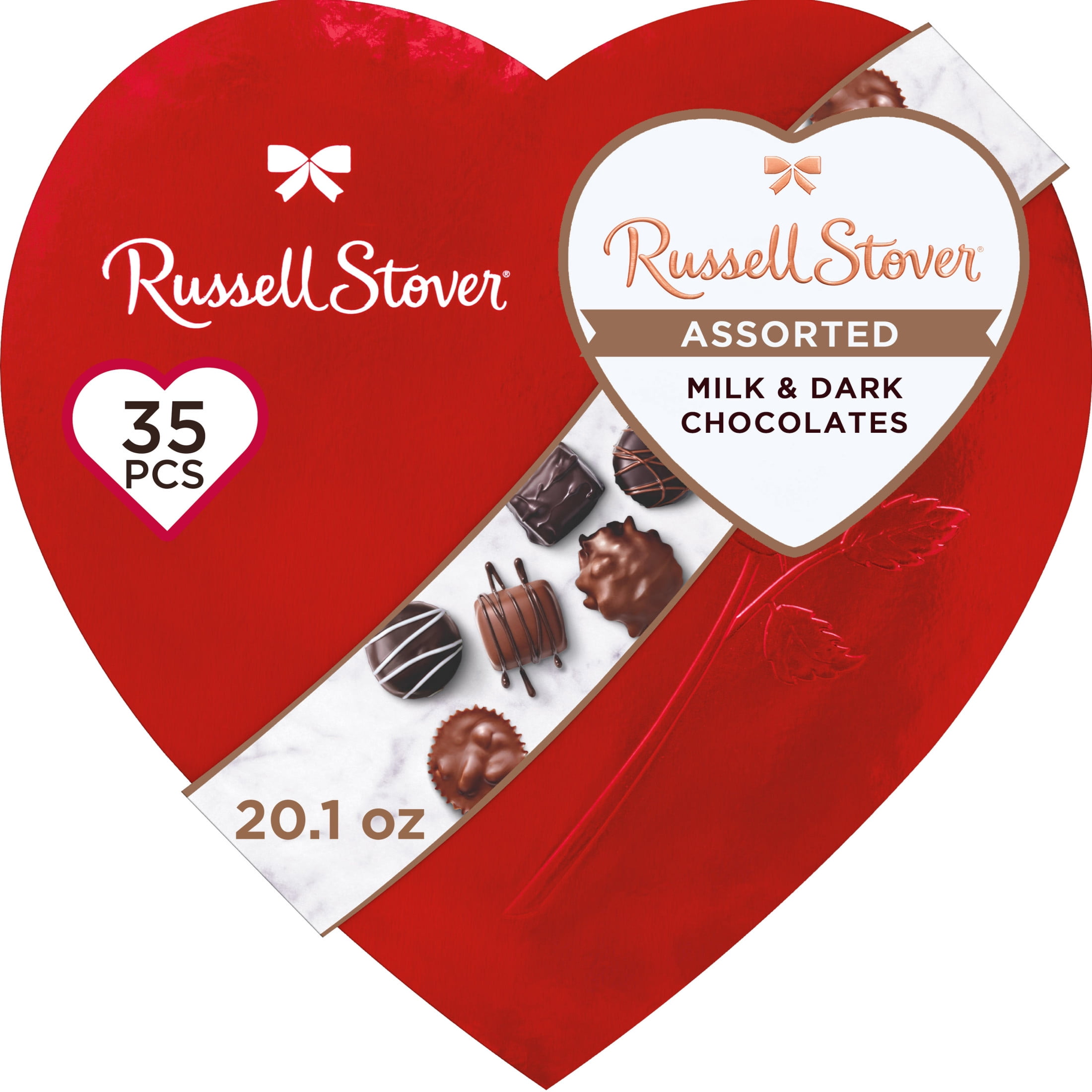 RUSSELL STOVER Valentine's Day Red Foil Heart Assorted Milk & Dark ...