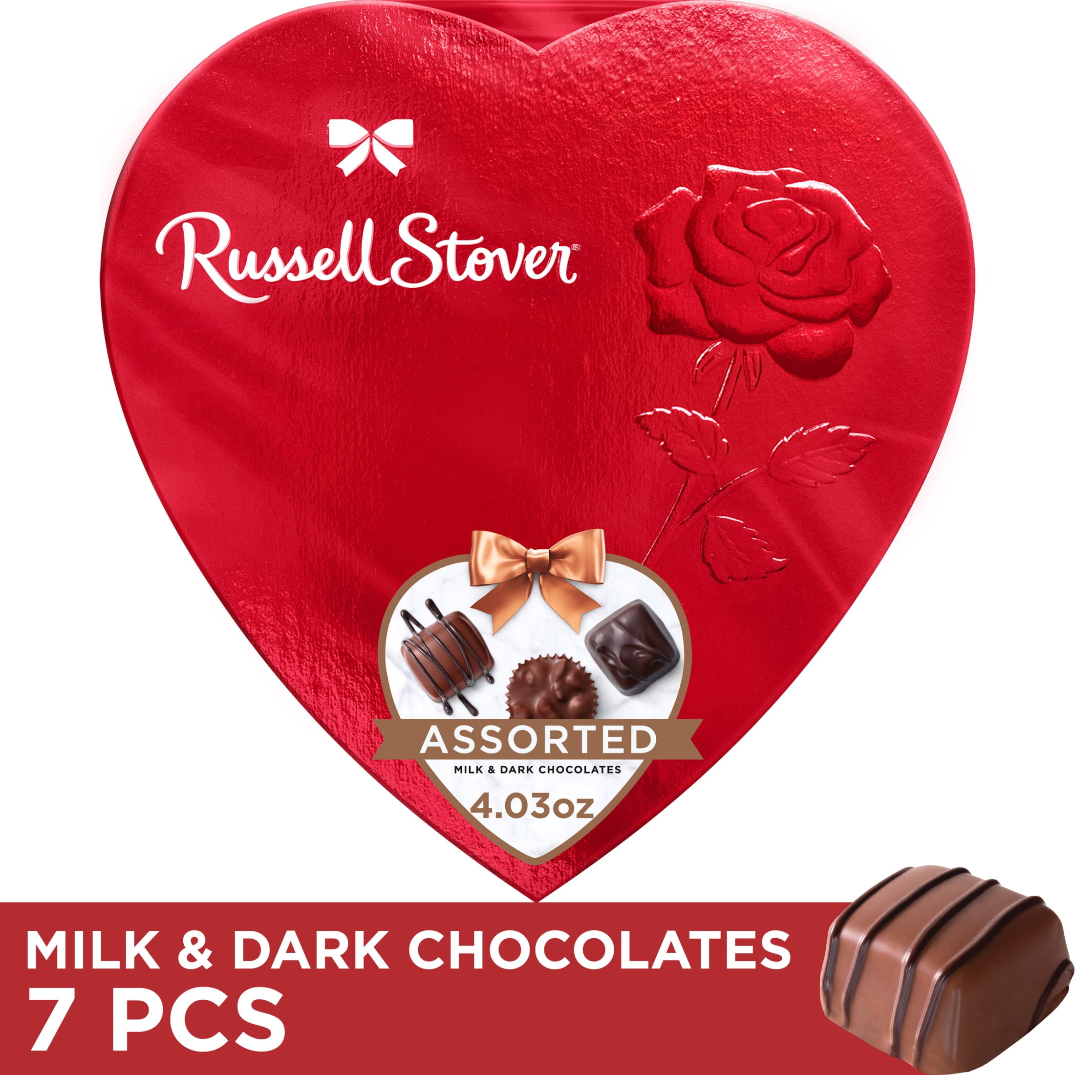 Russell Stover Valentine's Day Red Foil Heart Assorted Milk & Dark ...