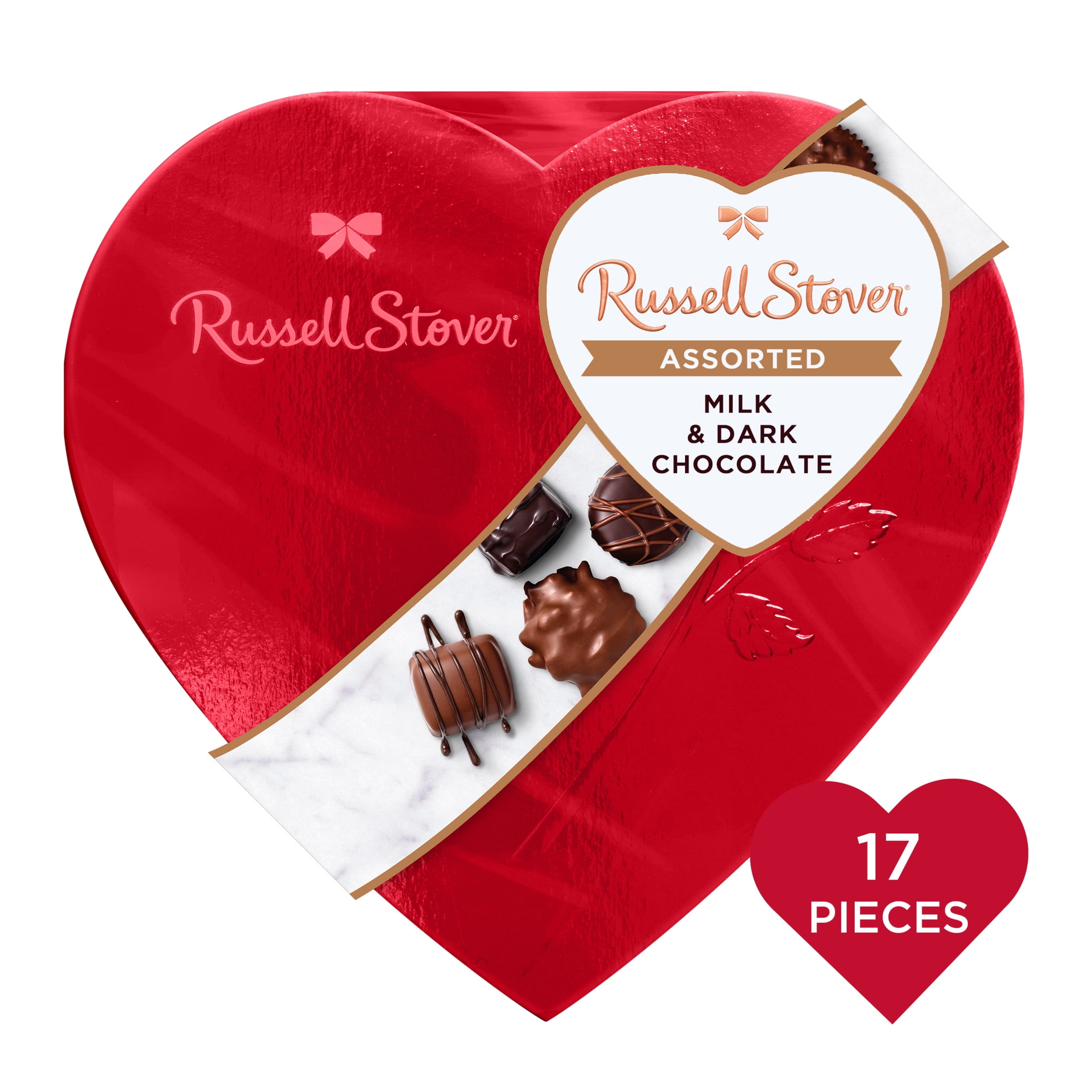 RUSSELL STOVER Valentine's Day Red Foil Heart Assorted Milk & Dark ...