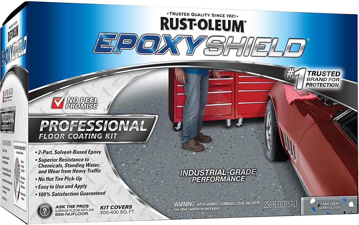 RUST-OLEUM Epoxy 2 gal Floor Coating Kit, Semi Gloss Finish, Dark Gray ...