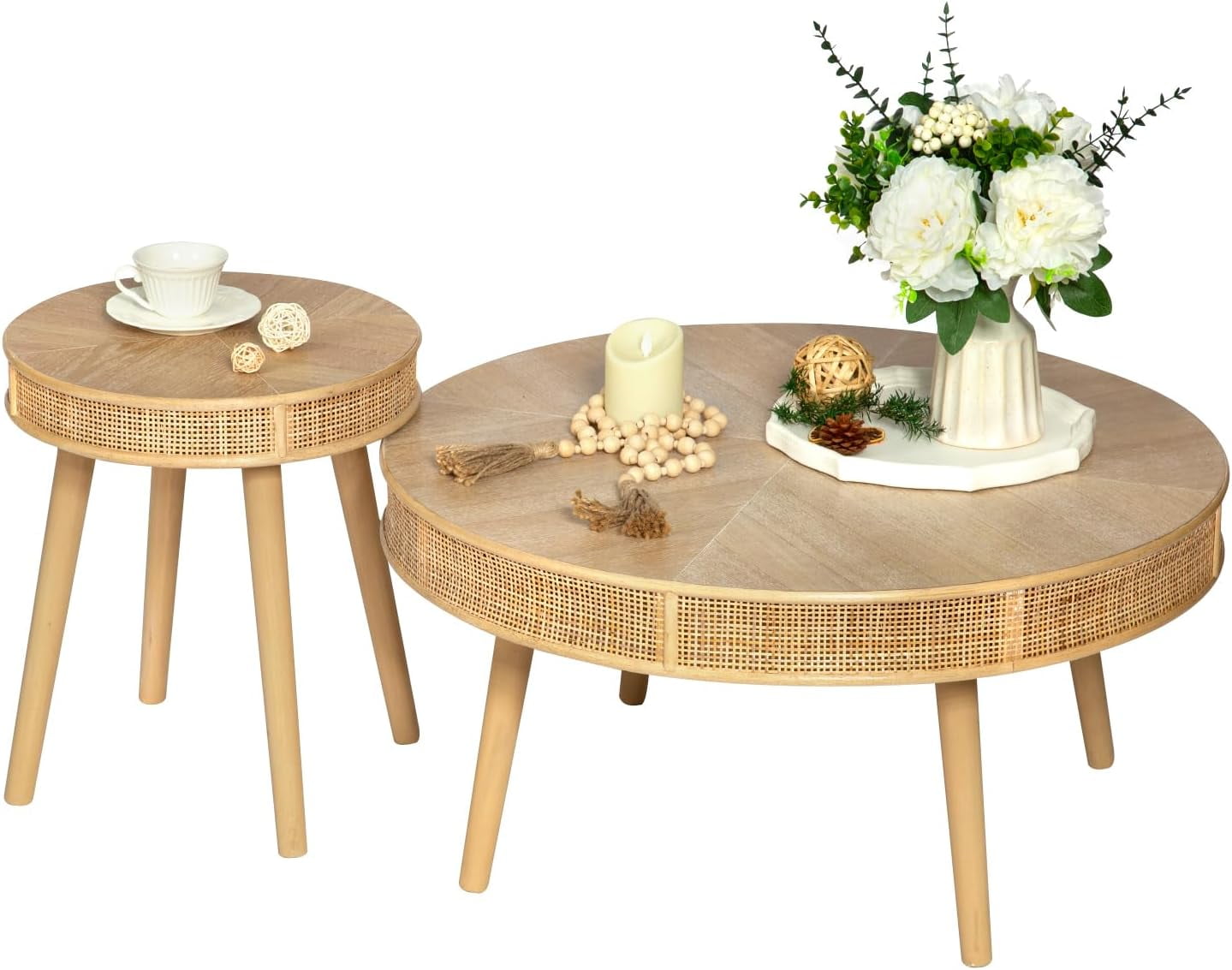 RUSTOWN 2-Piece Farmhouse Coffee Table, Modern Rustic Sofa Side Tea ...