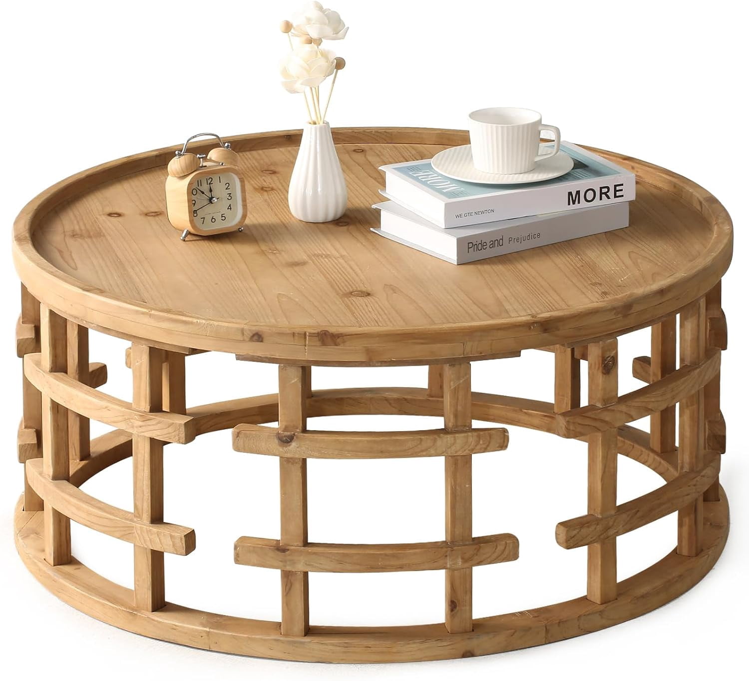 RUSTOWN Farmhouse Round Coffee Table, French Country Sofa Tables,Rustic ...