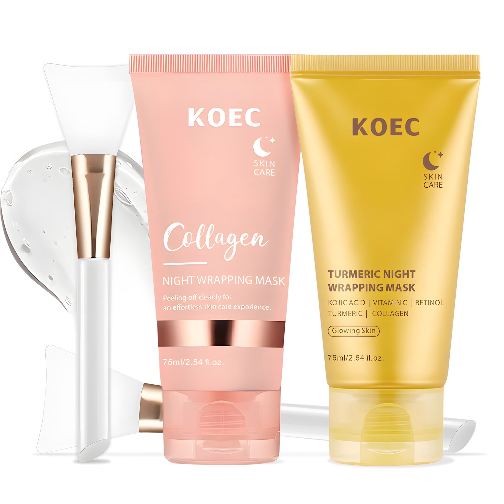RUTAWZ Night Face Mask Duo, Collagen Wrapping Mask, Turmeric Peel-Off ...