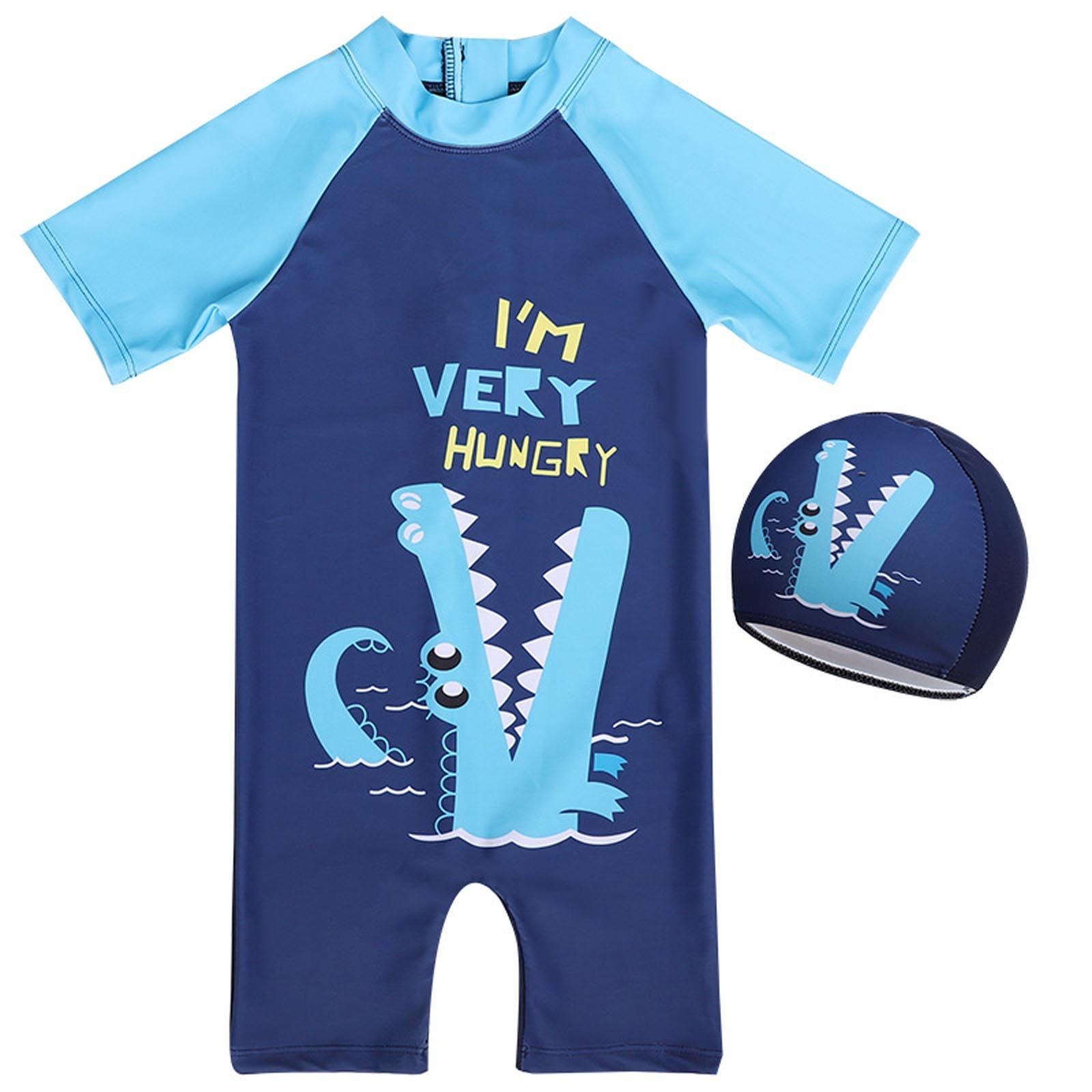 RUTAYY Boys One Pece Dinosaur & Crocodile Swimsuit With Swim Cap Quick ...