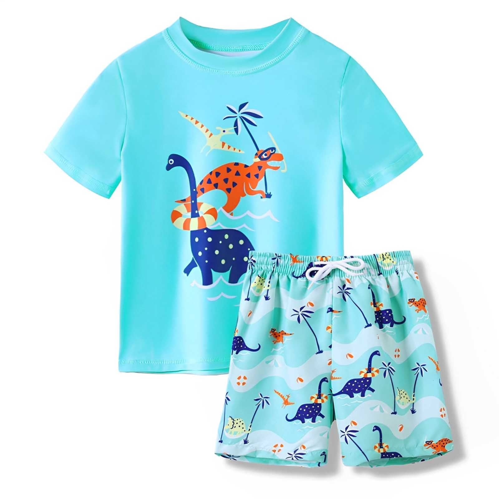 RUTAYY Boys Swimwear Cartoon Dinosaur 2 Piece Set Quck Dry Rash Guard ...